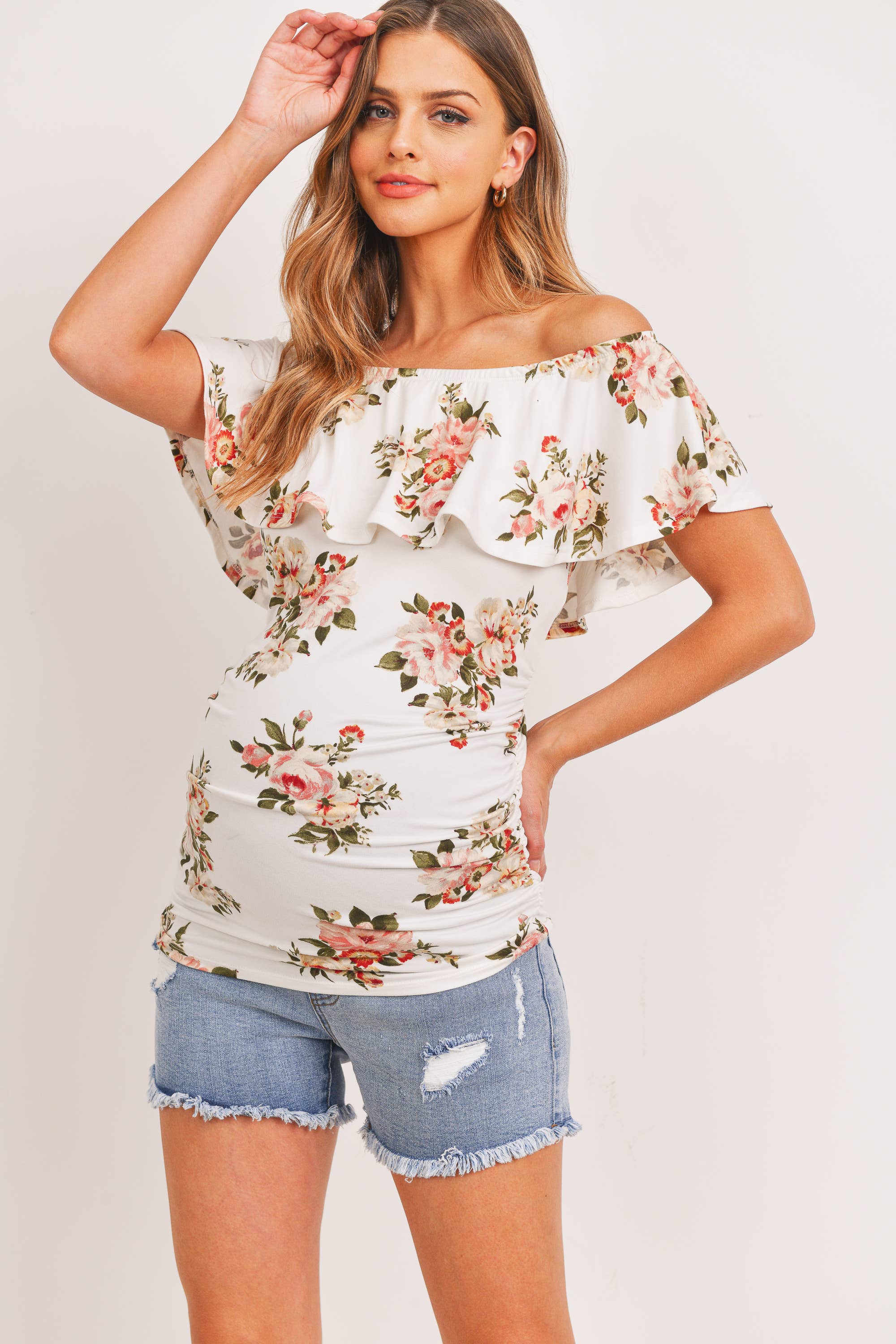 Off the Shoulder Ruffle Maternity Top
