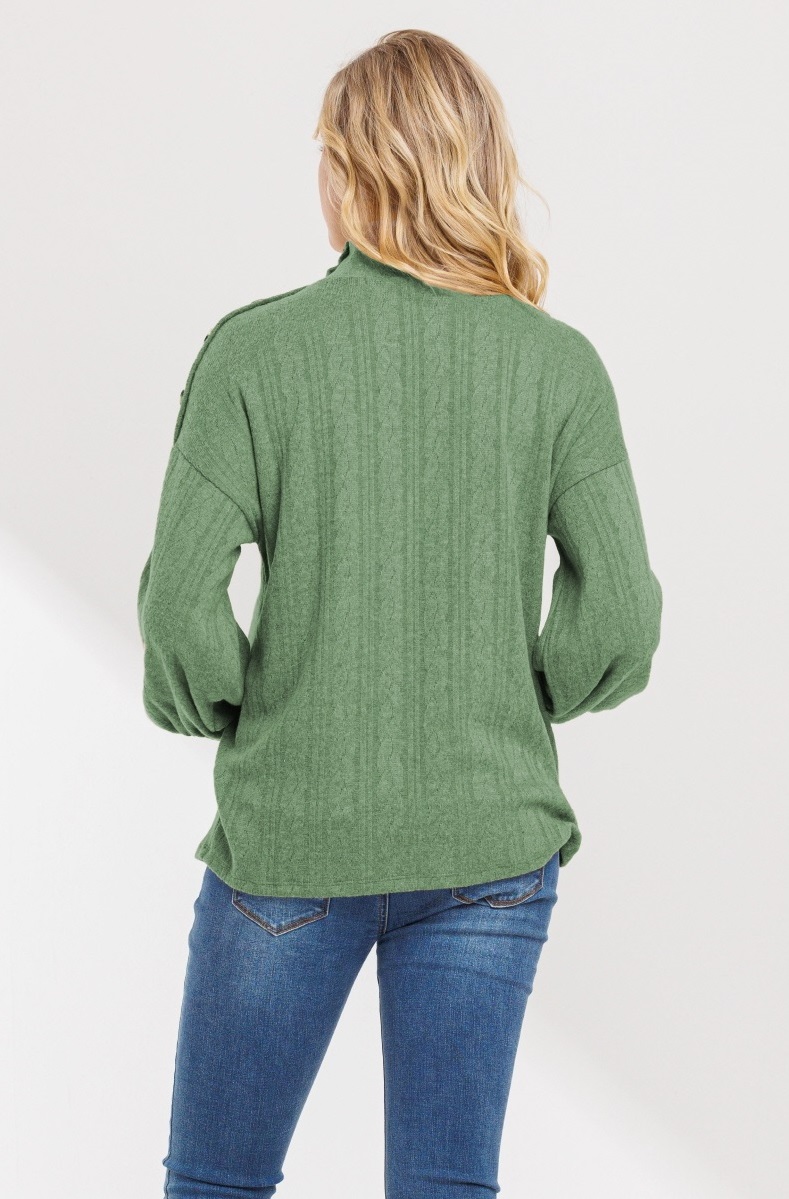 Turtleneck Cable-Knit Maternity Top - Heather Green