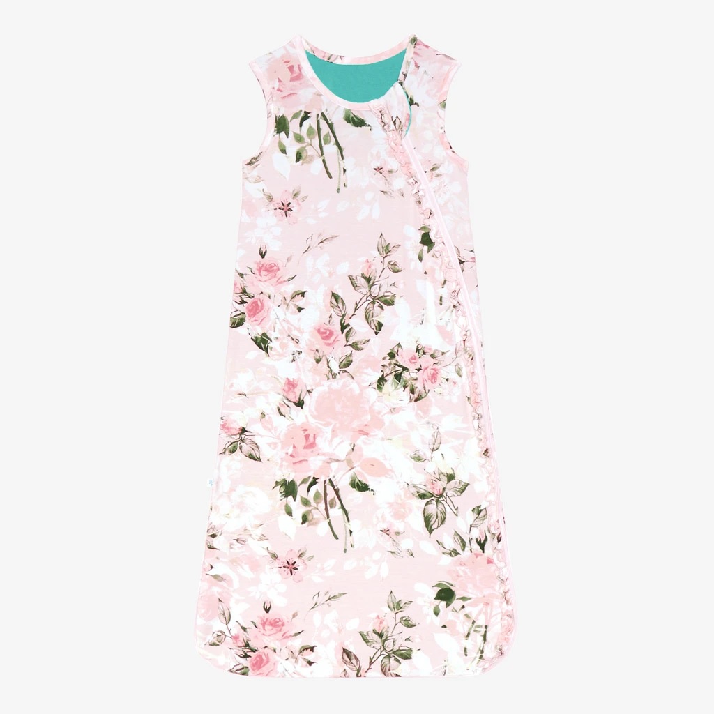 Posh Peanut Vintage Pink Rose Sleeveless Ruffled Sleep Bag 1.0 Tog